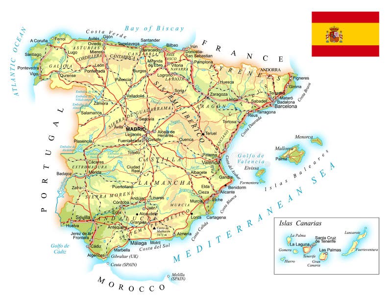 España - Mapa Topográfico Detallado - Ejemplo Ilustración del Vector ...