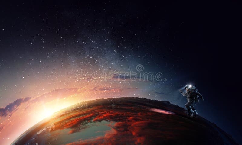 Espaceman Y Planeta, Concepto De Espacio Humano Foto de archivo ...