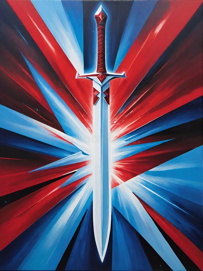 Espada Com Cor Vermelha E Azul Ilustração Stock - Ilustração de soldado ...