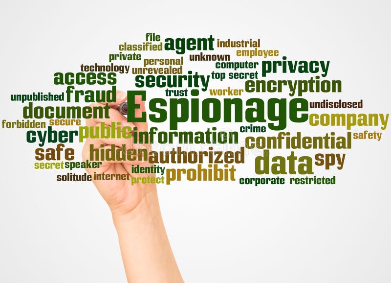 Espionage Word Cloud and Hand with Marker Concept Stock Illustration ...