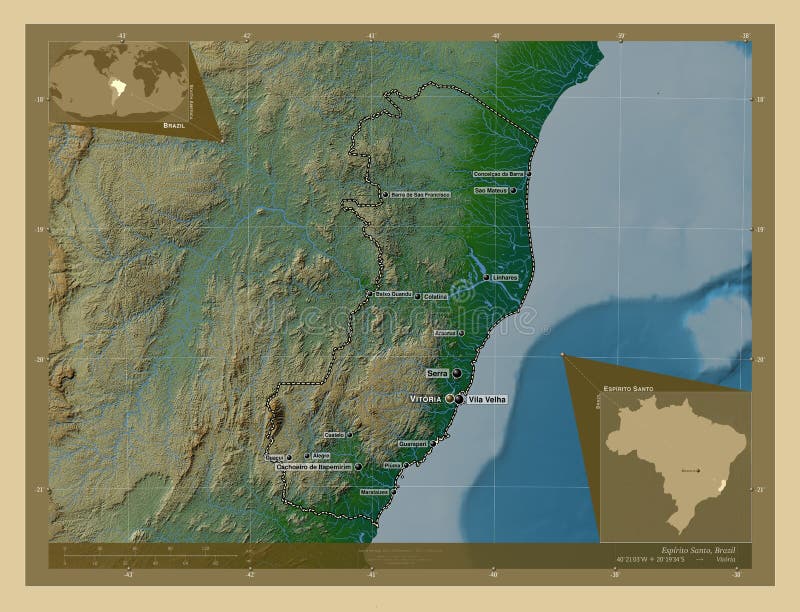 Espirito Santo, Brazil. Physical. Labelled Points of Cities Stock ...