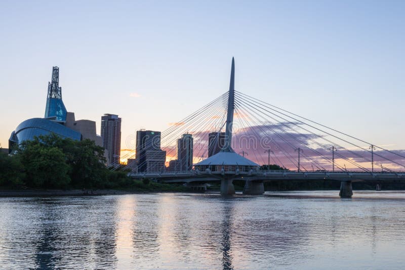 Esplanade Riel Crossing the Assiniboine River at Sunset in Winnipeg ...
