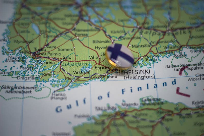 Espoo Pinned on a Map with Flag of Finland Stock Image - Image of ...