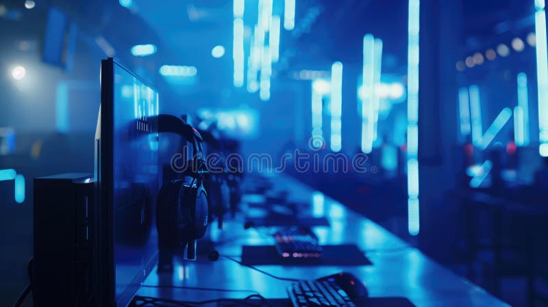 Esports Arena with Gaming Setups and Neon Lights Stock Photo - Image of ...