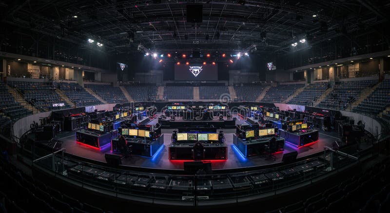 An Esports Arena with Multiple Gaming Stations Arranged in a Circular ...