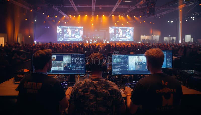 Esports Tournament Control Room, Intense Concentration, Multiple ...