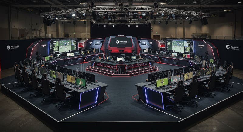 Esports Tournament Setup Featuring a Large, Circular Stage with ...