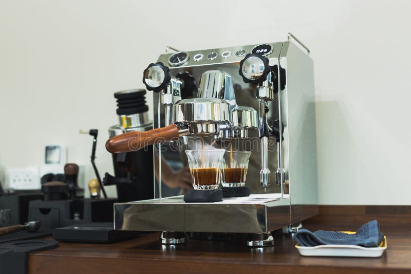 Espresso Being Drawn Out of a Espresso Machine. Stock Photo - Image of ...