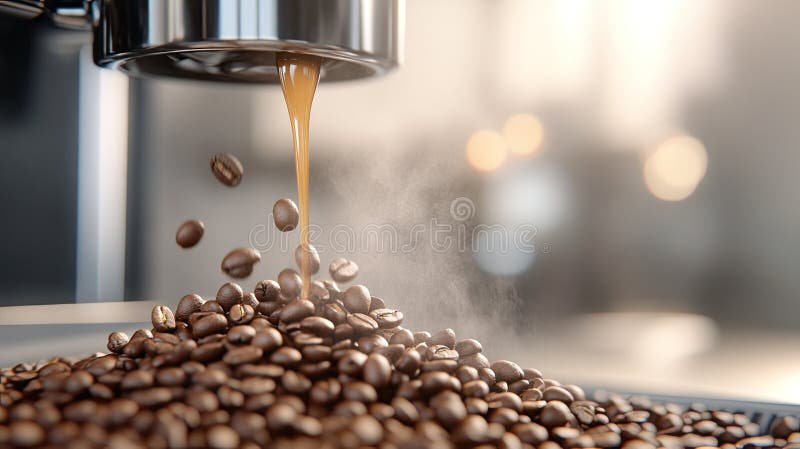 Espresso Extraction - Coffee Beans and Steam Stock Illustration ...