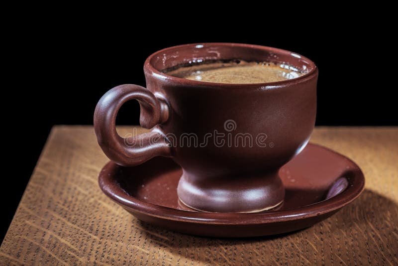 Espresso in Clay Coffee Cup Stock Image - Image of brown, board: 137726053