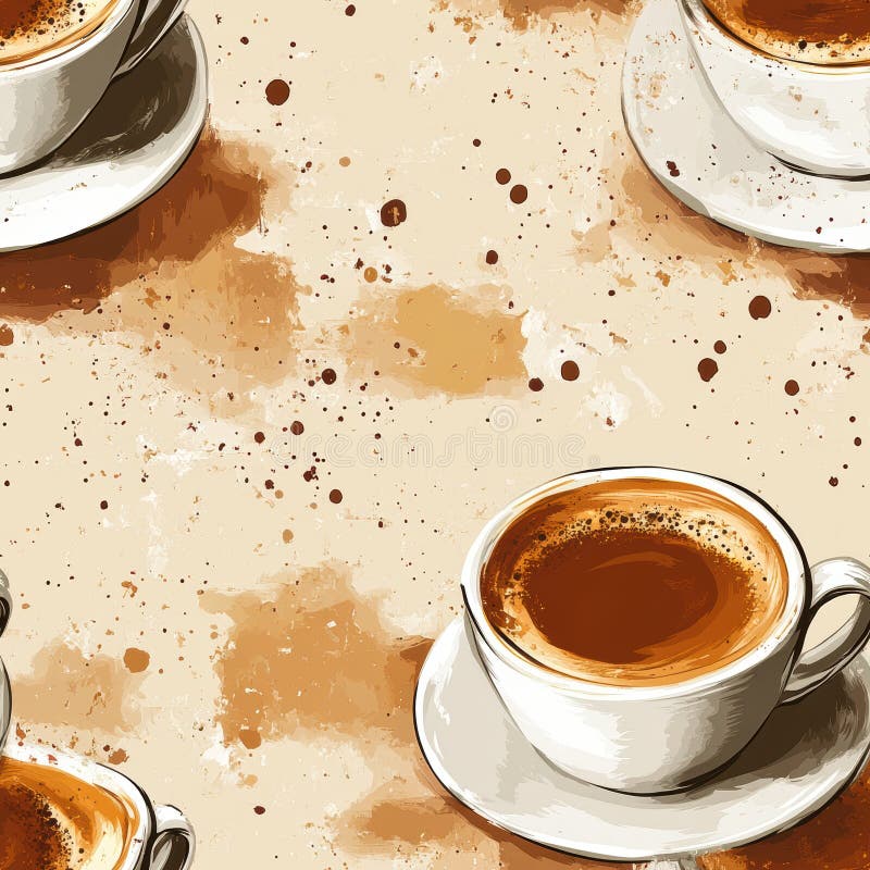 Espresso Coffee Art Seamless Pattern for Print Design Stock ...