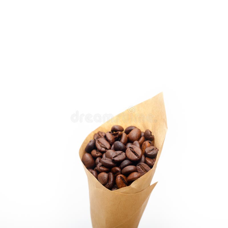 Espresso Coffee Beans on a Paper Cone Stock Image - Image of white ...