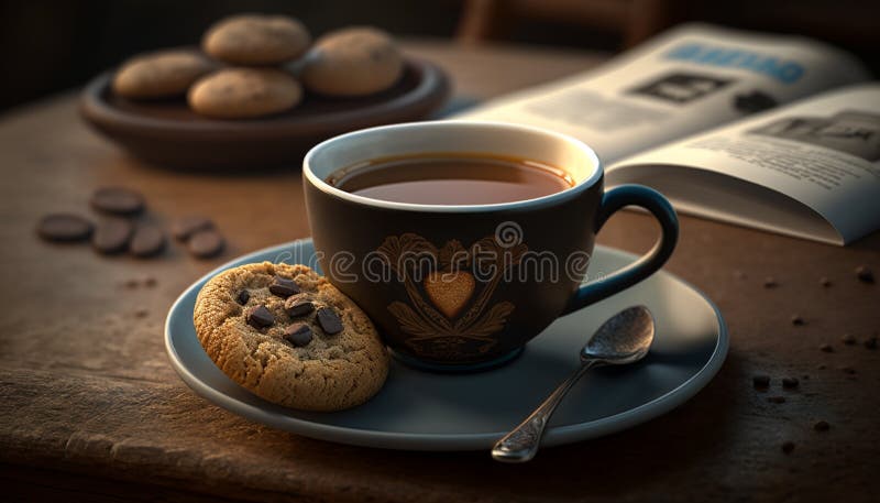 Espresso Coffee with Biscuit on the Table , AI Generated Stock ...