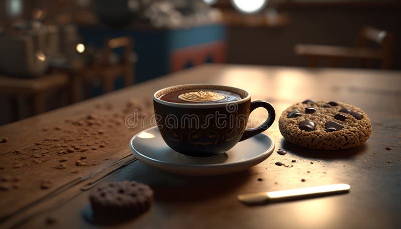 Espresso Coffee with Biscuit on the Table , AI Generated Stock ...