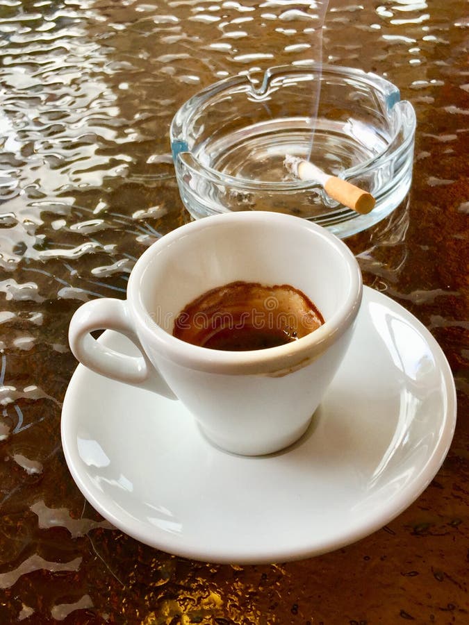 Espresso Coffee with Cigarette Stock Photo - Image of caffeine, coffee ...