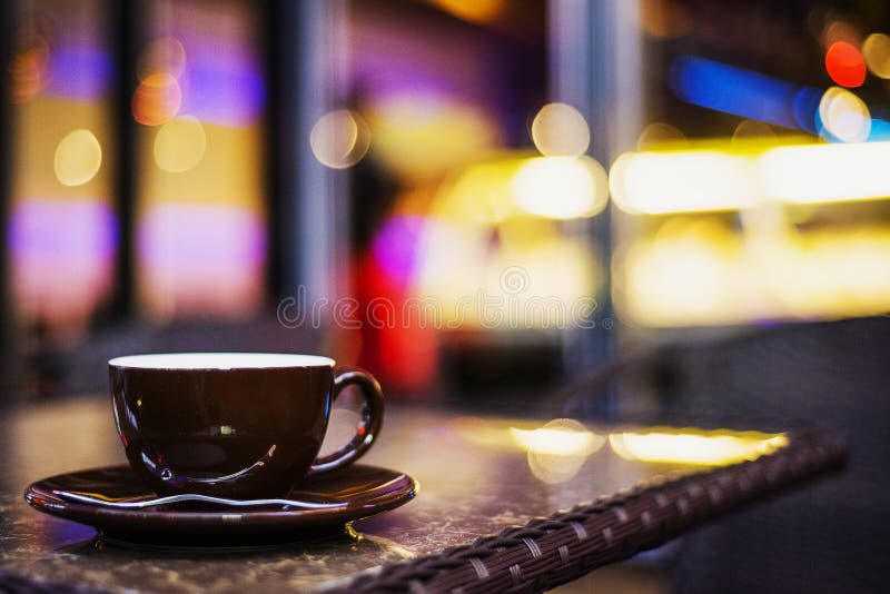 Espresso Coffee Cup in Cafe at Night Stock Photo - Image of shop, cafe ...