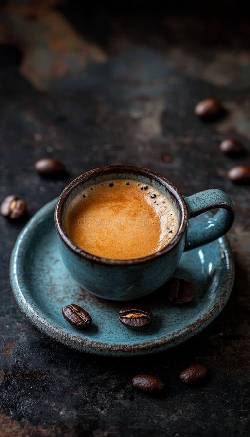 Espresso Coffee Cup Surrounded by Coffee Beans on a Rustic Vintage ...