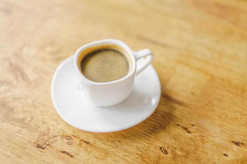 Espresso Coffee Cup on Wood Table. Stock Image - Image of refreshment ...