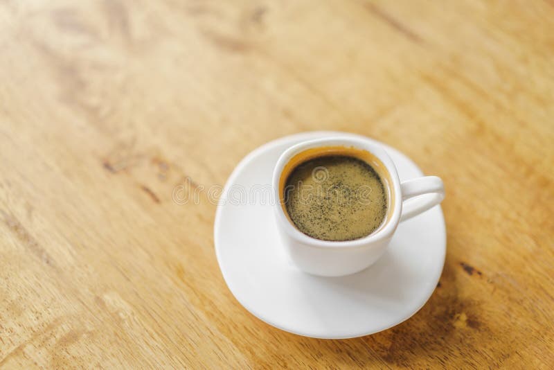 Espresso Coffee Cup on Wood Table. Stock Photo - Image of cafe ...