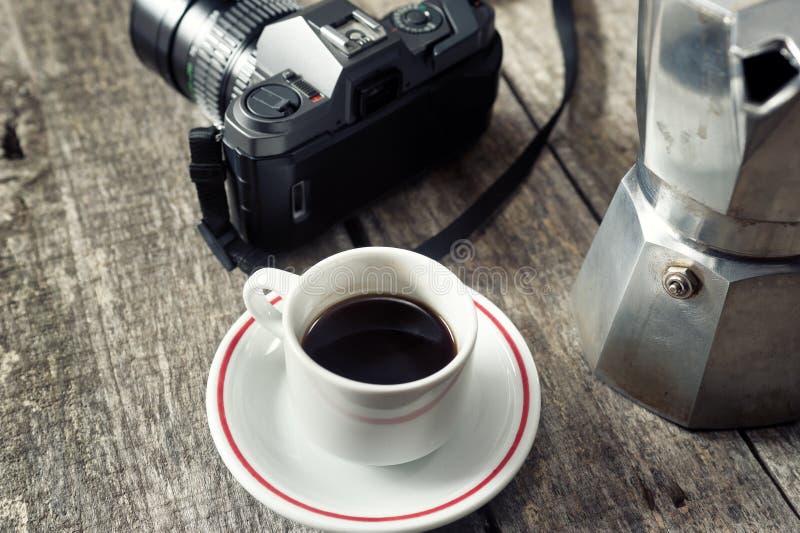 Espresso Coffee, Espresso Maker and Vintage Camera Stock Image - Image ...