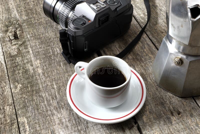 Espresso Coffee, Espresso Maker and Vintage Camera Stock Image - Image ...
