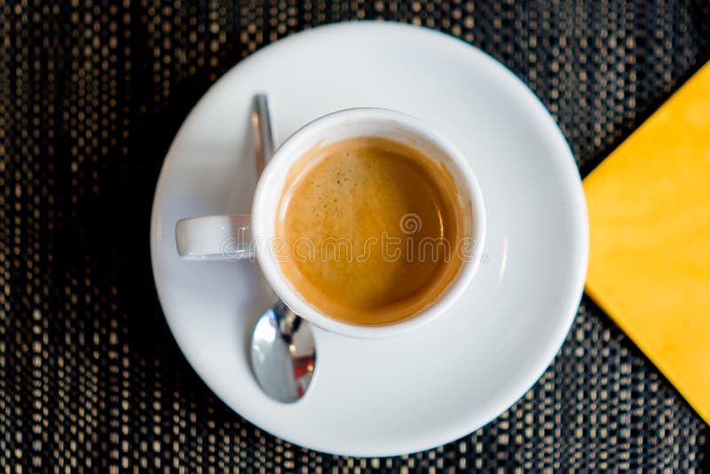 Espresso Coffee Flat Lay Table Cafe Stock Photo - Image of napkin, cafe ...