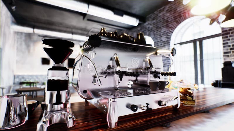 Espresso Coffee Machine in the Loft Office 4 Stock Video - Video of ...