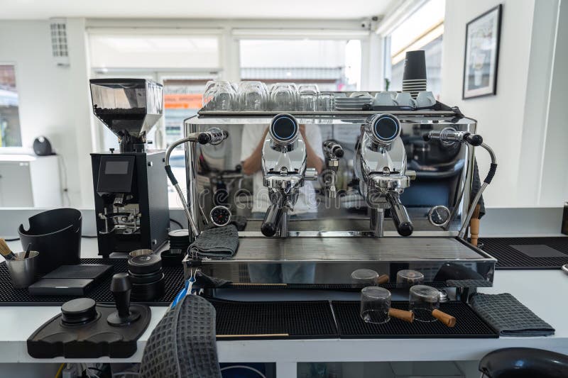 Espresso Coffee Machine and Making Equipment in Coffee Shop Stock Photo ...