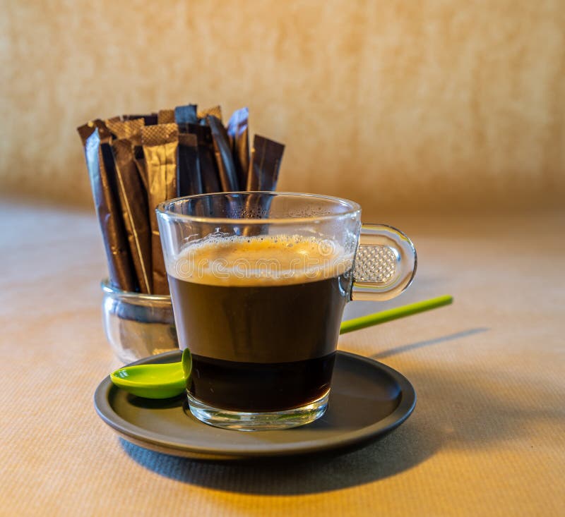 Espresso Coffee and Sugar Sticks Stock Image - Image of dark, natural ...