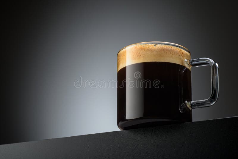 Espresso Coffee Mug on Black Table with Copy Space. Transparent Glass ...