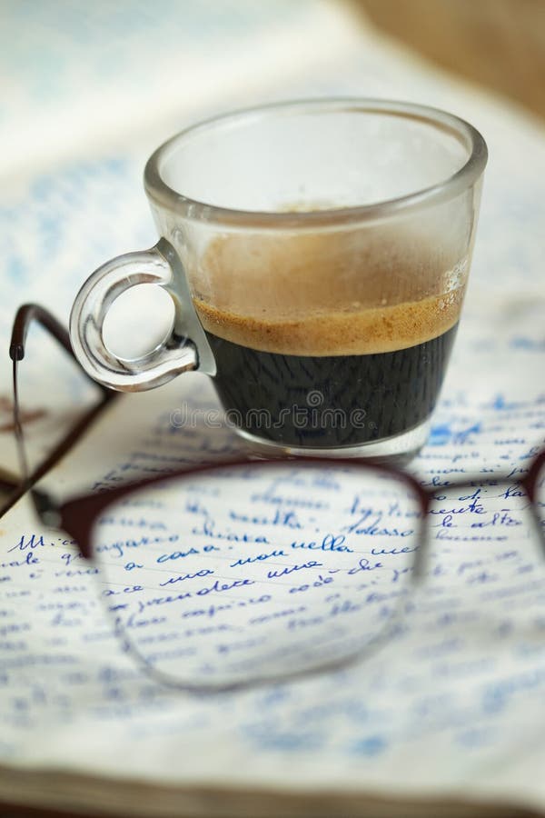 Espresso Coffee on an Old Manuscript Stock Photo - Image of coffee ...