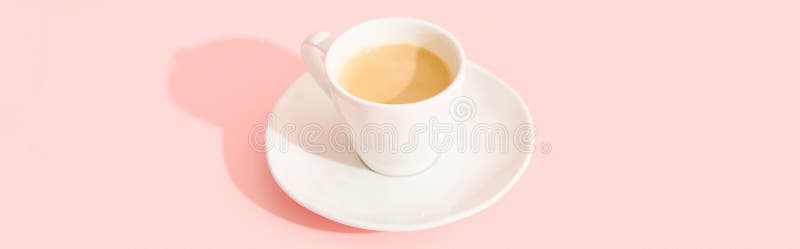 Espresso Coffee on Pastel Pink Background with Long Shadow Stock Image ...