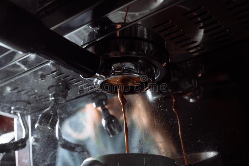 Espresso Coffee Pouring from Machine. Stock Image - Image of pour ...