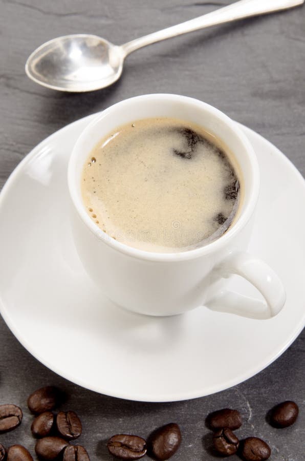 Espresso Coffee in a Small White Cup Stock Photo - Image of slate ...