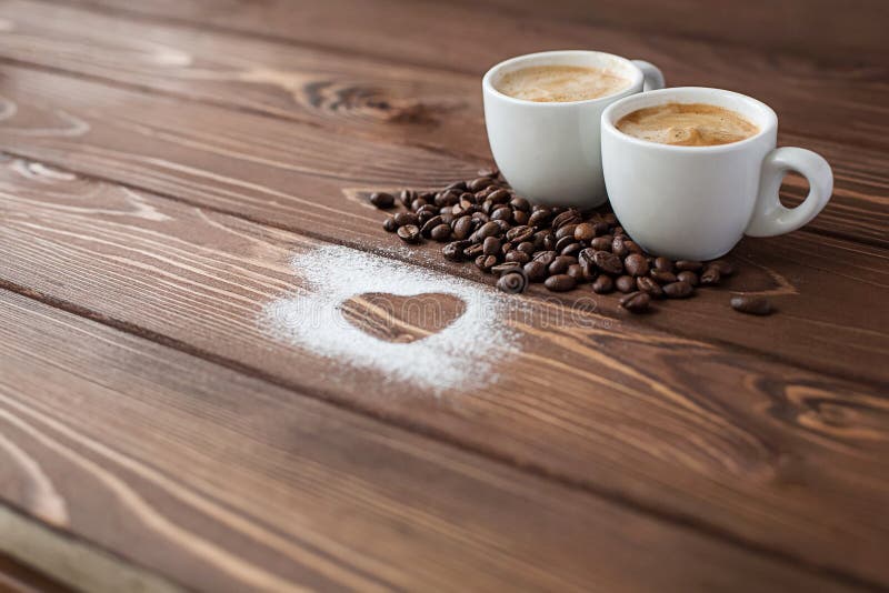 Espresso Coffee with Sugar Powdered Heart Stock Image - Image of liquid ...