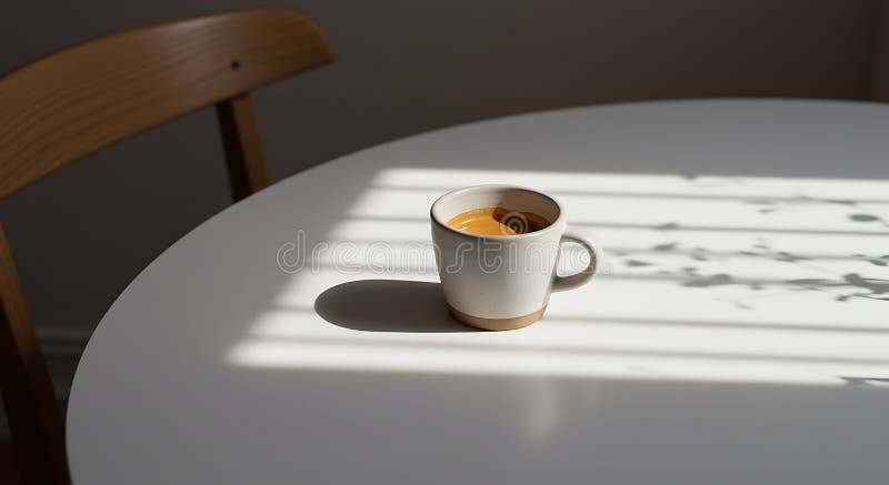 Espresso Coffee in Sunlight on White Table Stock Illustration ...