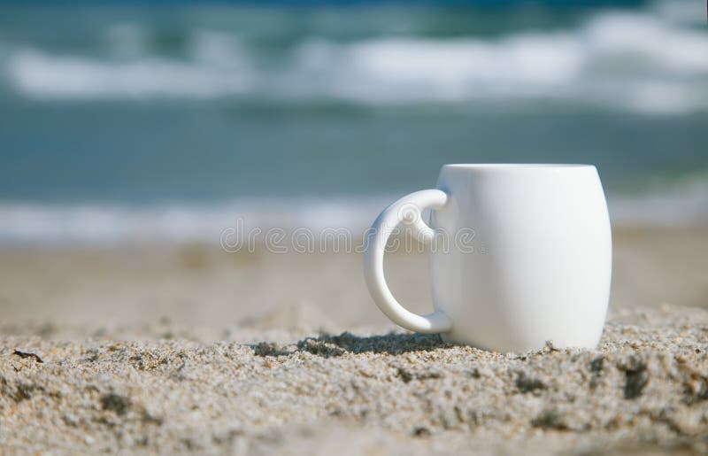 White Espresso Coffee Cup with Ocean , Seashell, Beach and Seascape ...
