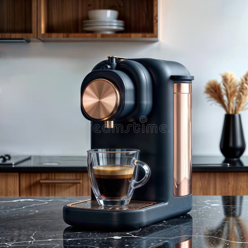 Espresso in Style: Elegant Machine and Glass of Coffee, Generative Ai ...