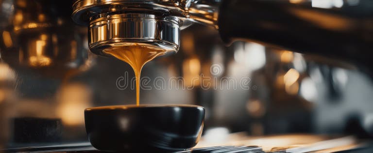 The Espresso Extraction Process Showcasing Rich Brown Coffee Flowing ...