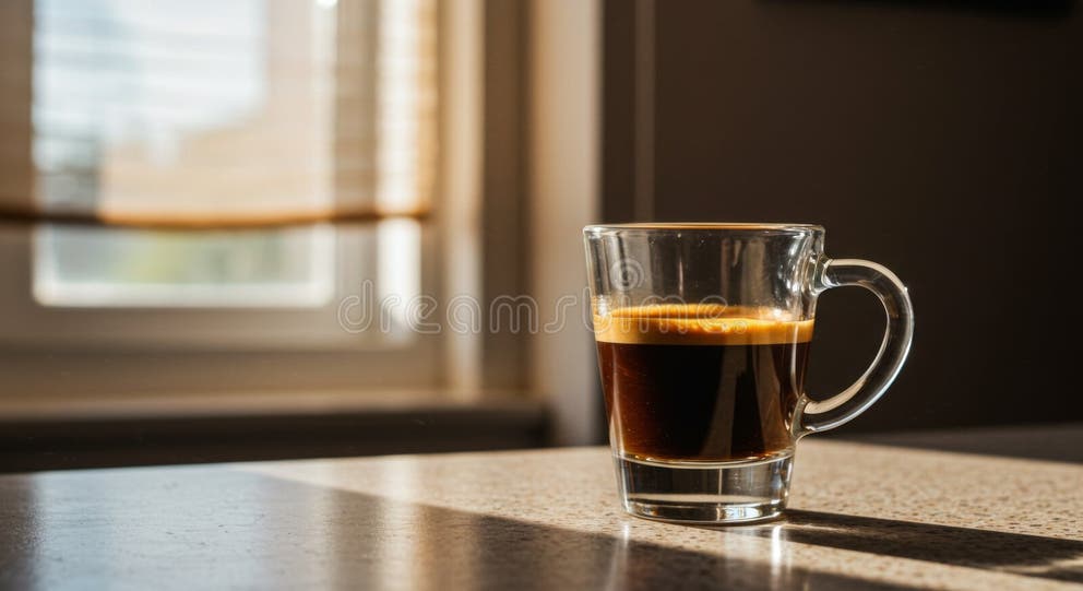 Espresso in Glass Cup on Kitchen Counter in Sunlight Stock Illustration ...