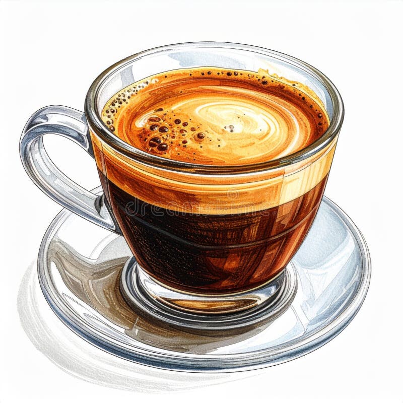 Espresso in Glass Cup on Saucer Illustration Stock Photo - Illustration ...