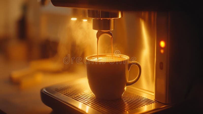 Espresso Machine Brewing Coffee into a White Mug Stock Illustration ...