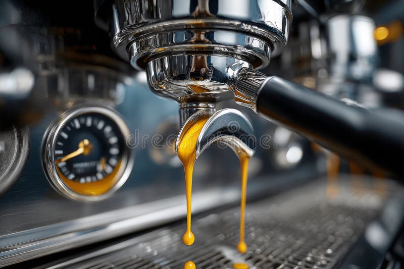 Espresso Machine Closeup: Golden Coffee Dripping Stock Illustration ...