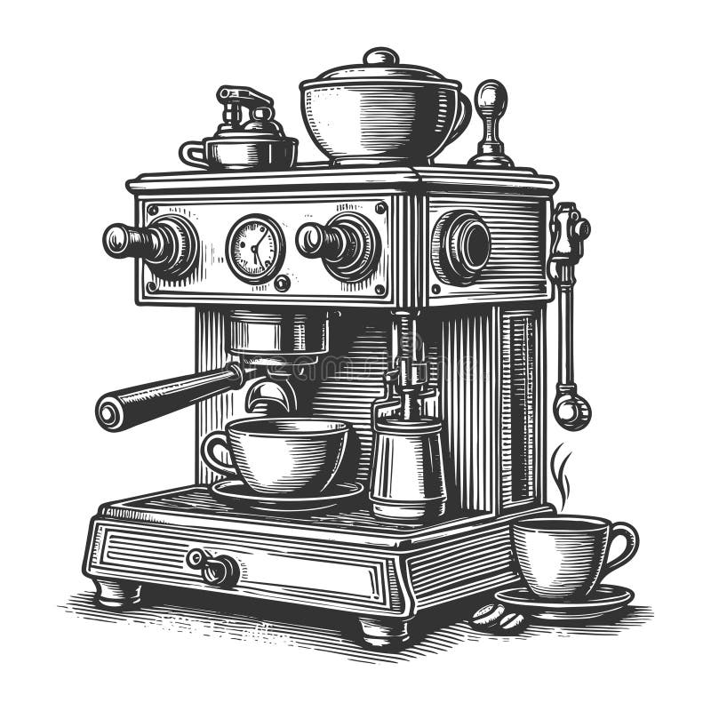 Espresso Machine Coffee Beans Engraving Vector Stock Illustration ...