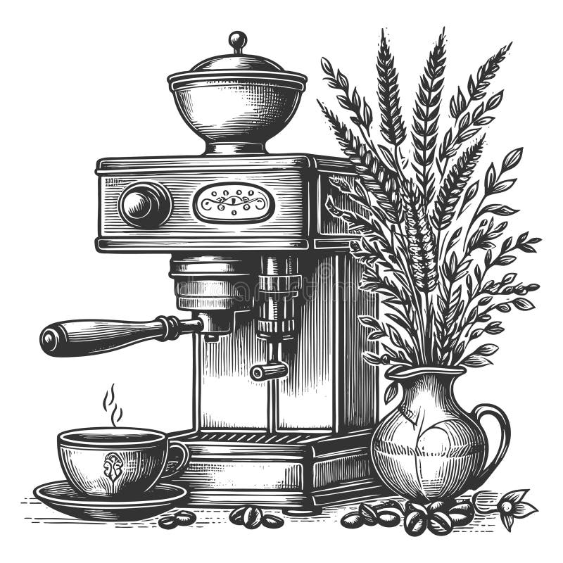 Espresso Machine Coffee Beans Engraving Vector Stock Vector ...