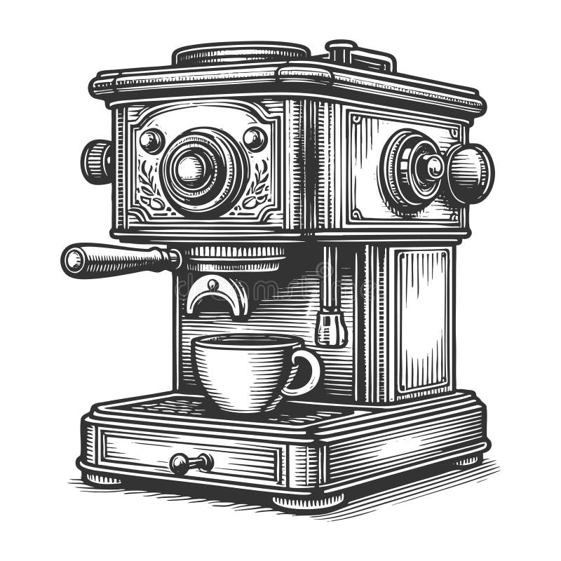 Espresso Machine Coffee Beans Engraving Vector Stock Vector ...
