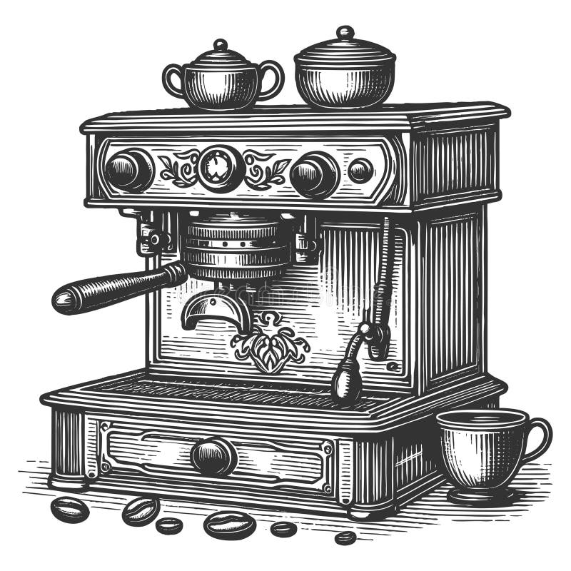 Espresso Machine Coffee Beans Engraving Vector Stock Illustration ...