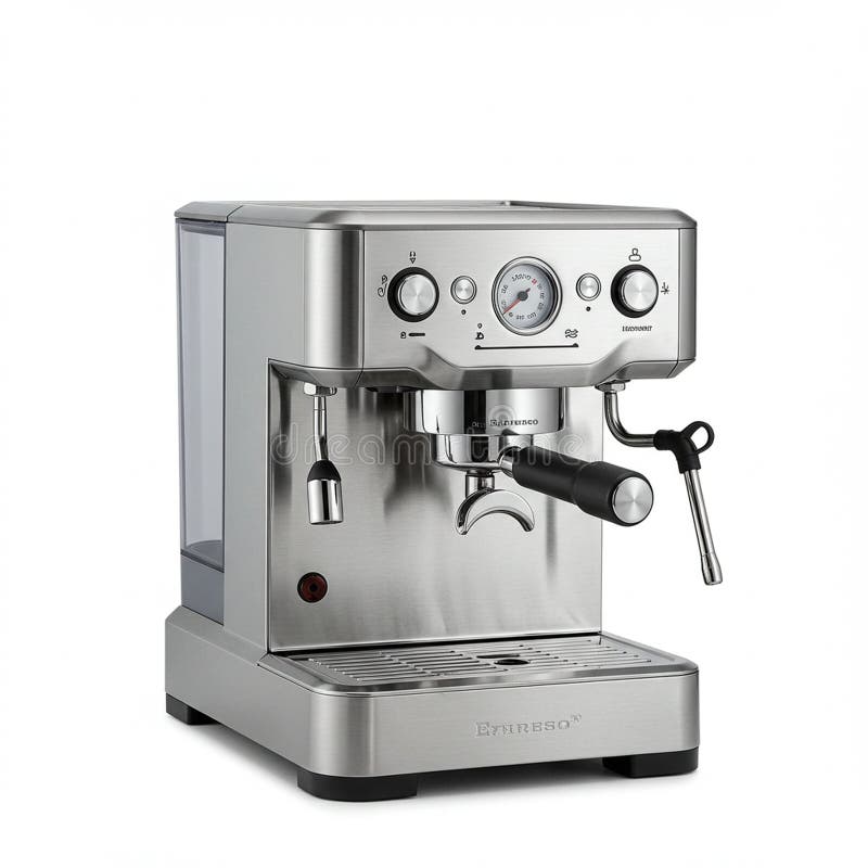Espresso Machine Featuring a Sleek Stainless Steel Design. Front Panel ...