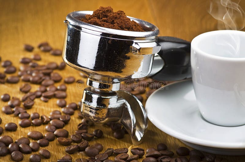 Espresso Machine Group Head Stock Photo - Image of smoke, espresso ...