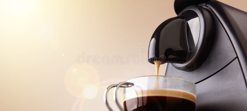 Espresso Machine Making Coffee with Beige Gradient Background Stock ...